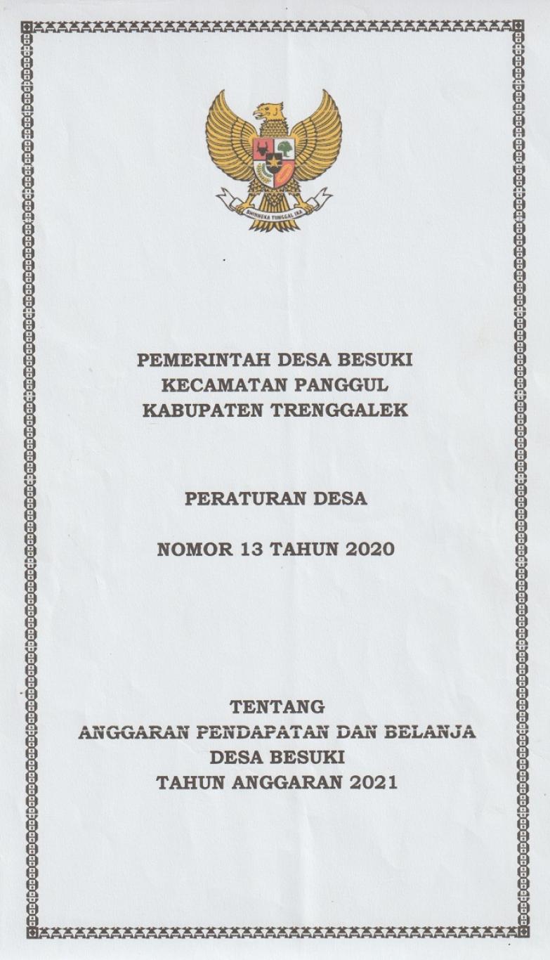 PERDES Nomor 13 Tahun 2020 Tentang APBDes Desa Besuki Tahun Anggaran ...